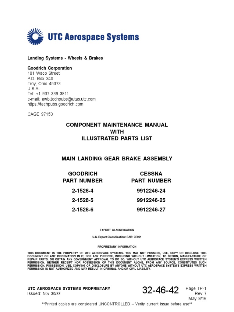 Component Maintenance Manual With Illustrated Parts List: Landing ...