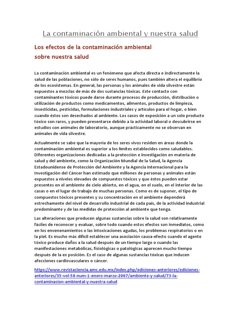 TEXTOS DE LA CONTAMINACION AMBIENTAL Y CUIDADO DEL MEDIO AMBIENTE | PDF ...