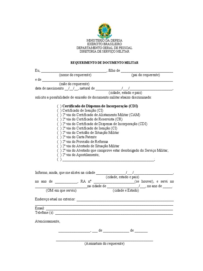 Formuio de Documento Militar Com Ci | PDF