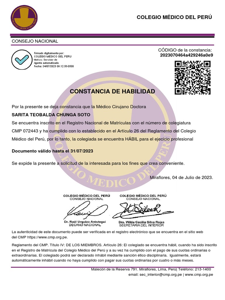 Habilidad Dra Chunga Julio 23 | PDF