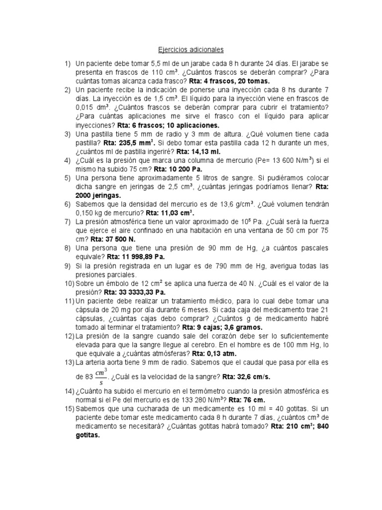 Unidad 1 Ejercicios Adicionales | PDF | Pascal (Unidad) | Cantidades fisicas