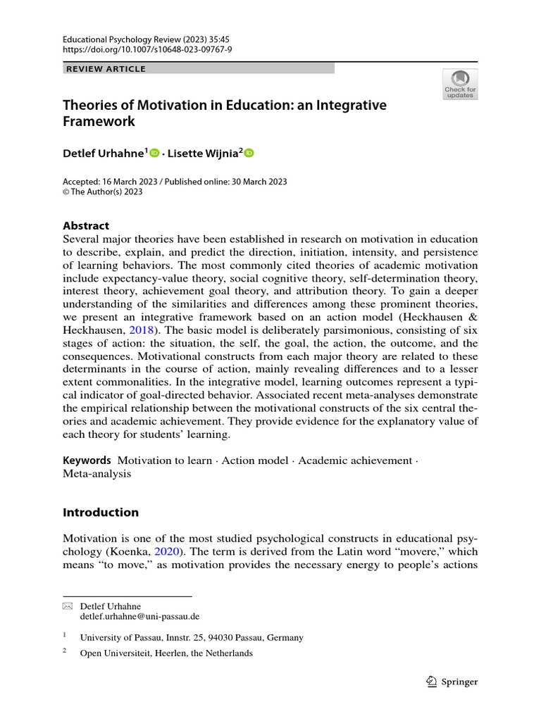 Integrative Framework for Motivation Theories | PDF | Motivational ...