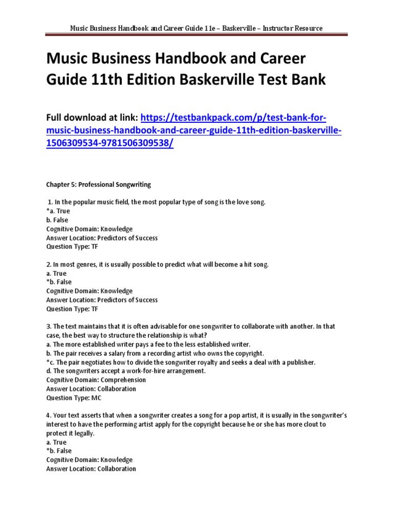 Music Business Handbook and Career Guide 11th Edition Baskerville Test ...