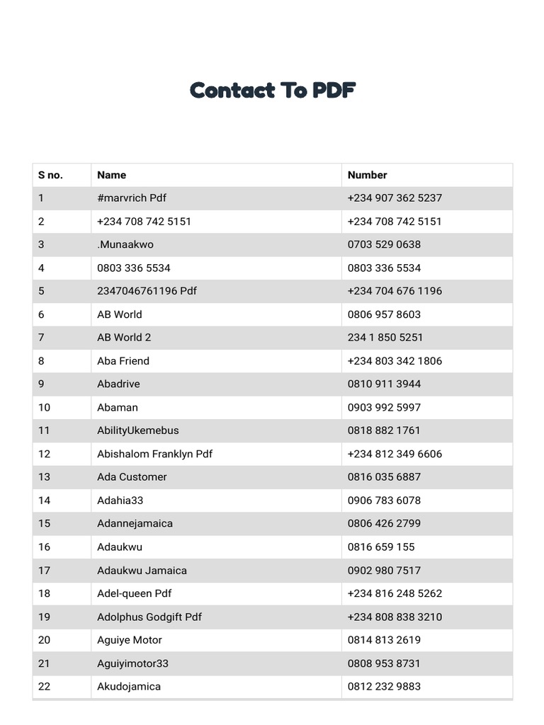 Comprehensive Mobile Number Directory | PDF