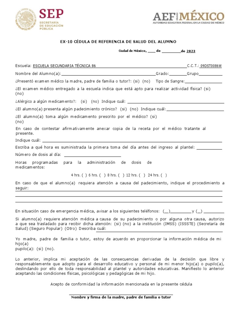 Cedula Referencia Salud Ex10 | PDF | Relaciones personales, crianza y desarrollo personal