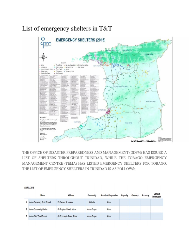 List of Emergency Shelters in T & T | PDF