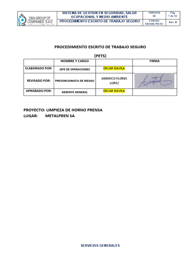 Procedimiento Escrito de Trabajo Seguro Limpieza | PDF | Administración ... Procedimiento Escrito de Trabajo Seguro Limpieza | PDF | Administración ...