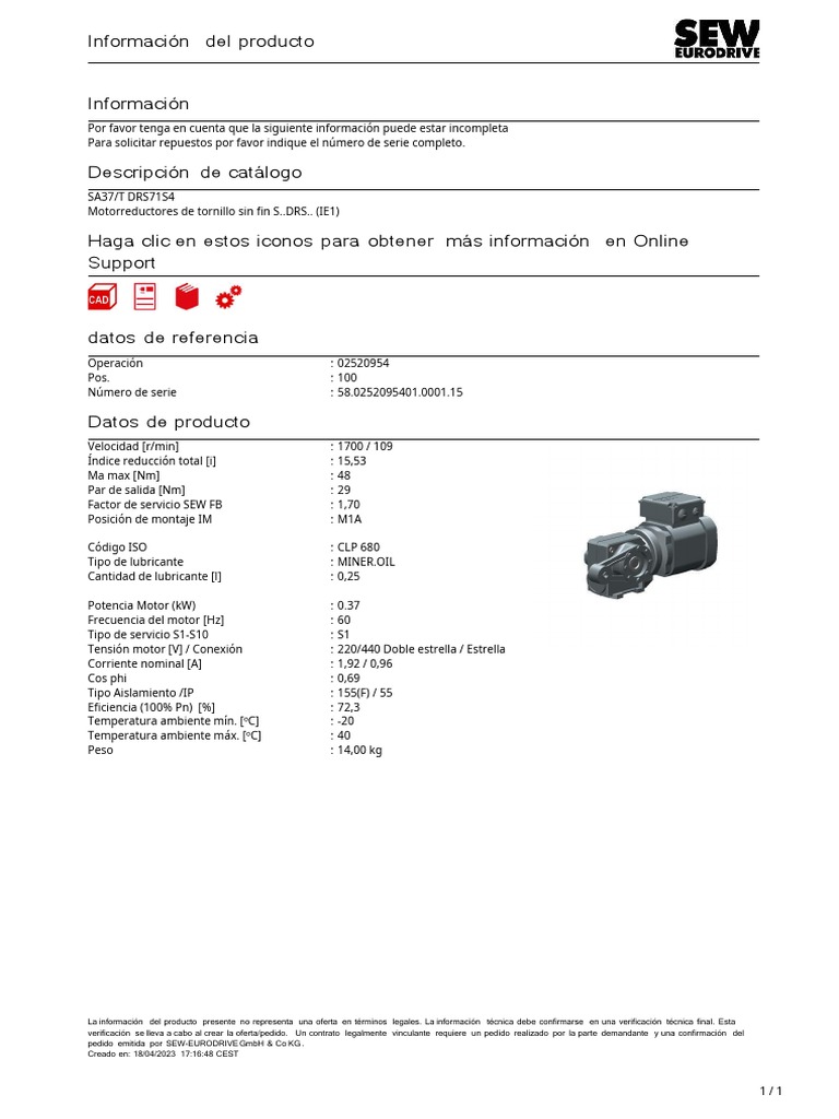 Detalles del Motorreductor SA37/T | PDF