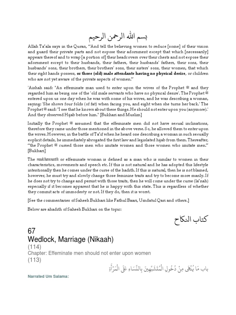 Mukhannath | PDF | Islamic Ethics | Sharia