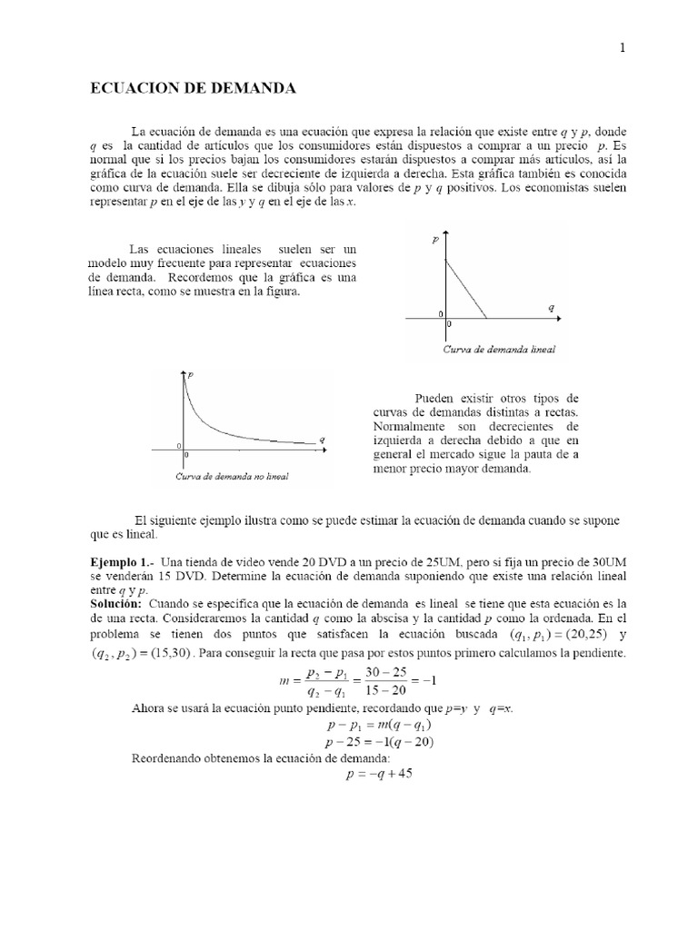 ECUACION de DEMANDA. El Siguiente Ejemplo Ilustra Como Se Puede Estimar ...
