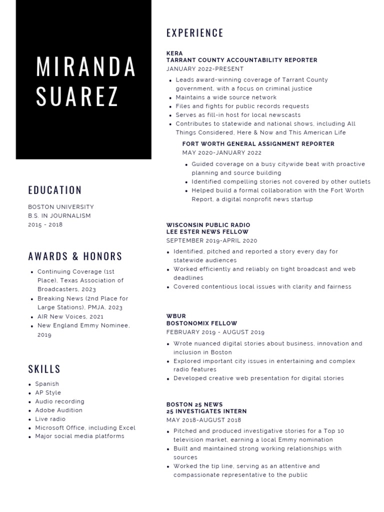 Miranda Suarez: Journalism Profile | PDF | News | Communication