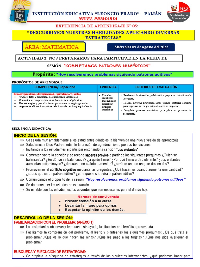 SMAT 09 AGO - COMPLETAMOS PATRONES | PDF | Aprendizaje | Psicología cognitiva