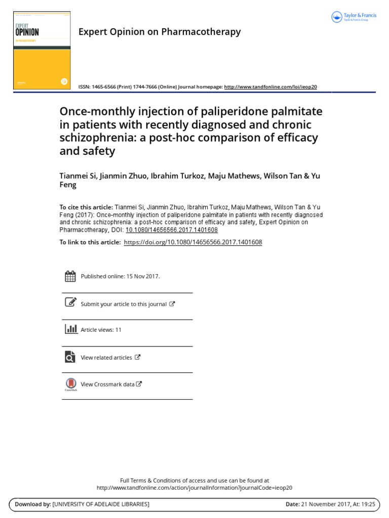 Once-Monthly Injection of Paliperidone Palmitate A | PDF ...