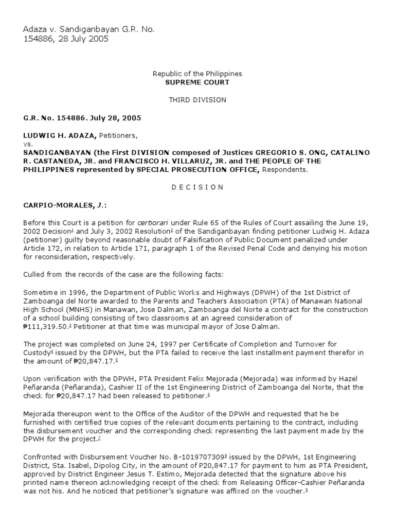Adaza V Sandiganbayan Gr No Pdf Crimes Crime And Violence