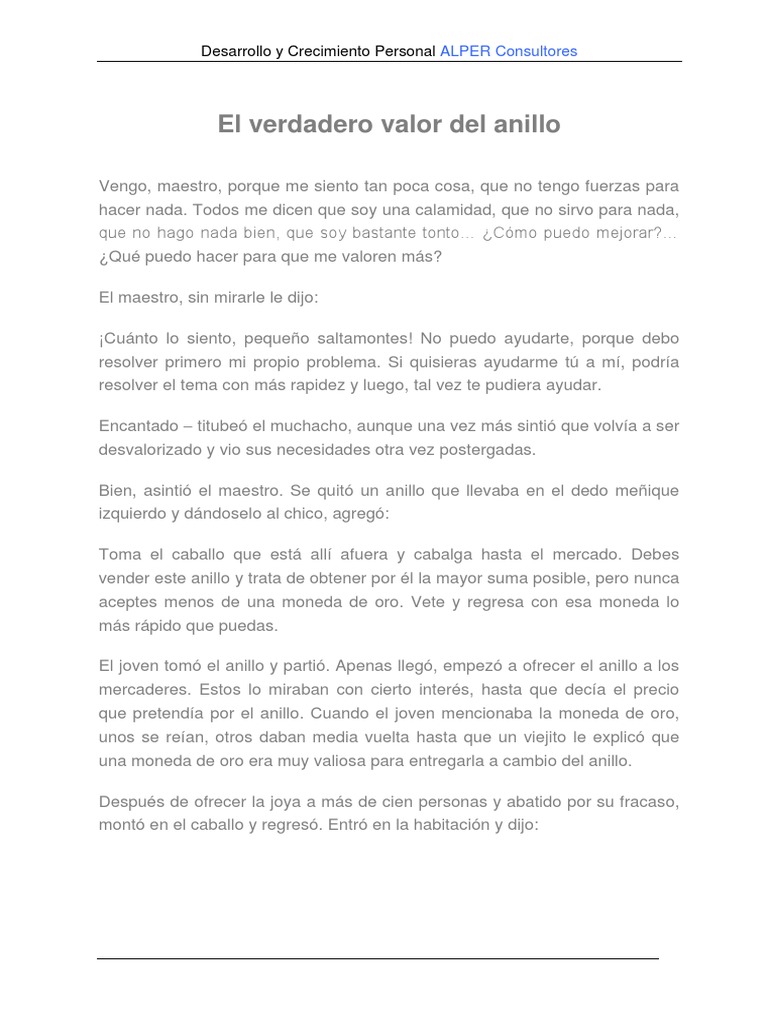 El Verdadero Valor Del Anillo | PDF