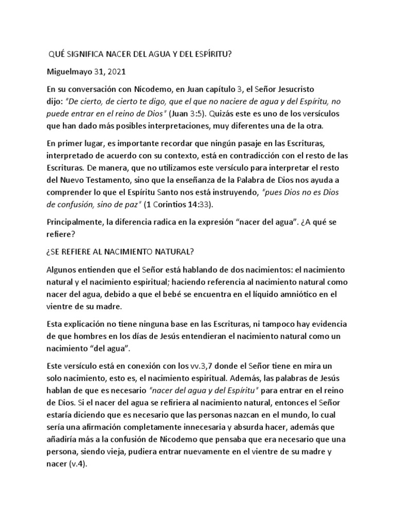 Qué Significa Nacer Del Agua y Del Espíritu | PDF | Jesús | Bautismo