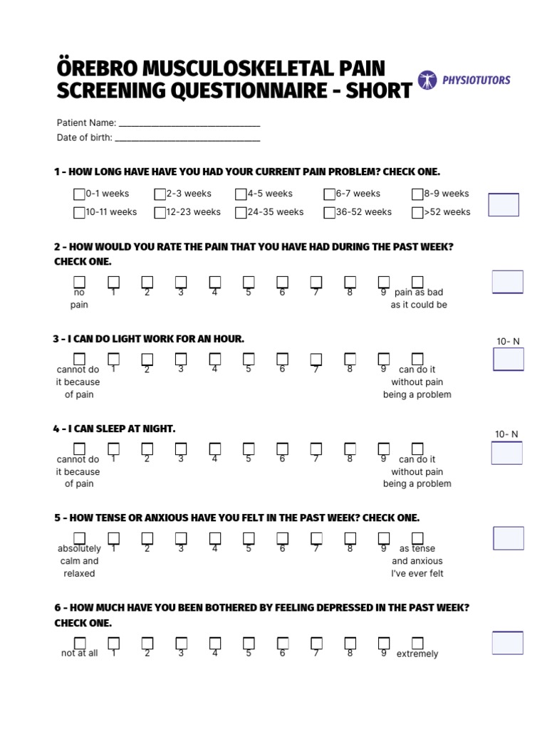 Orebro Musculoskeletal Pain Screening Questionnaire Short | PDF