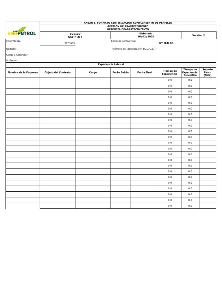 GAB-F-214 Certificación Cumplimiento de Perfiles ECP V2 | PDF