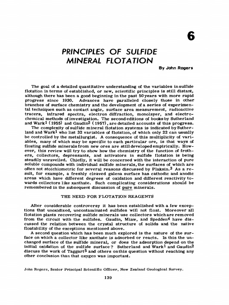 Principles of Sulphide Mineral Flotation - J Rogers 1945 | PDF