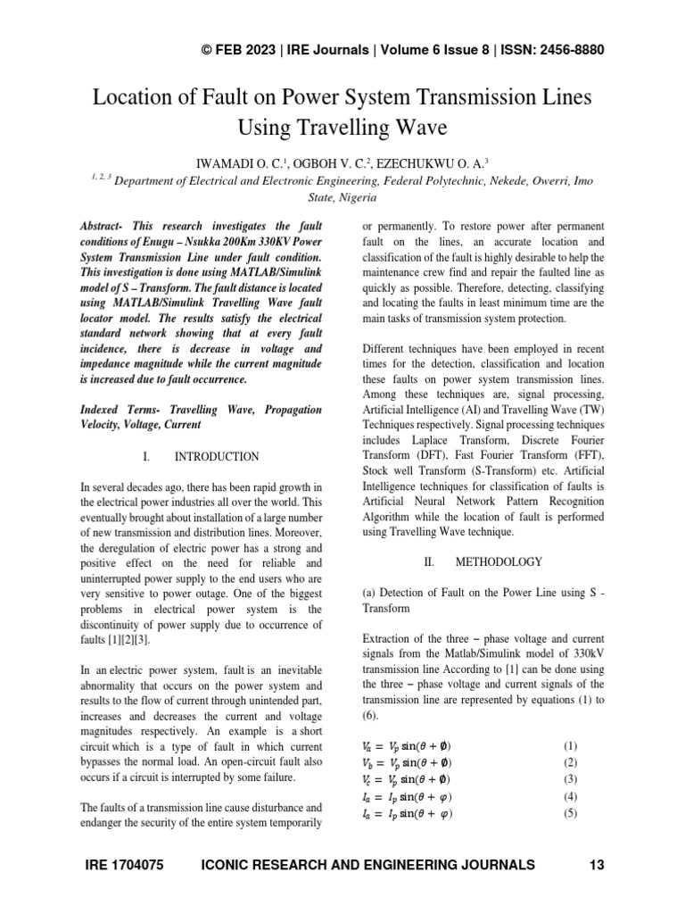 Location of Fault On Power System Transmission Lines | PDF | Transmission Line | Waves