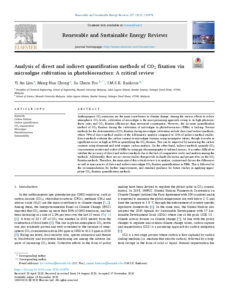 Analysis Of Direct And Indirect Quantification Methods Of Co2 Fixation