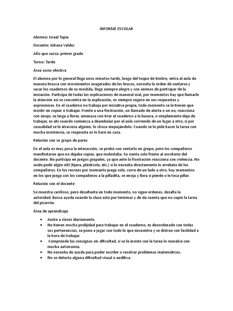 Informe Escolar | PDF