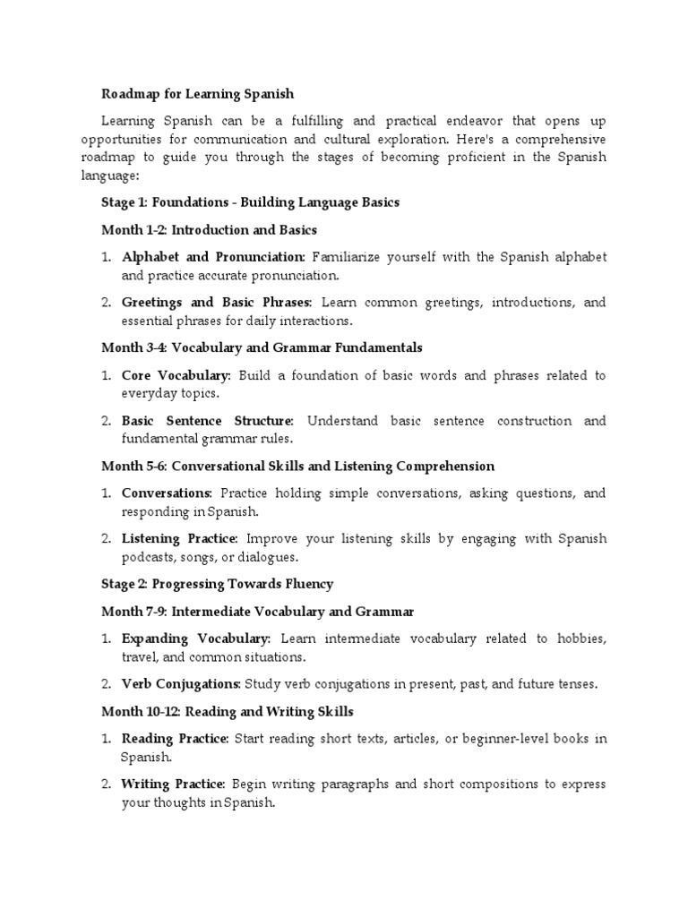 Roadmap For Learning Spanish | PDF