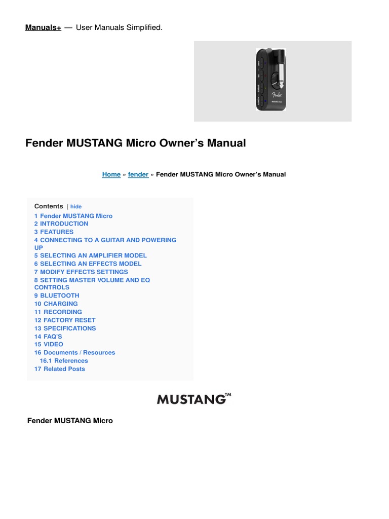 Mustang Micro Manual | PDF