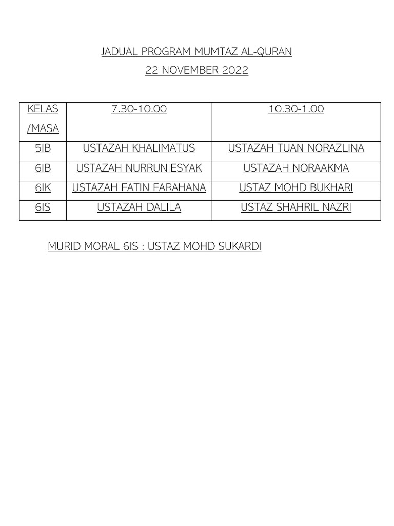 Jadual Program Mumtaz Al | PDF