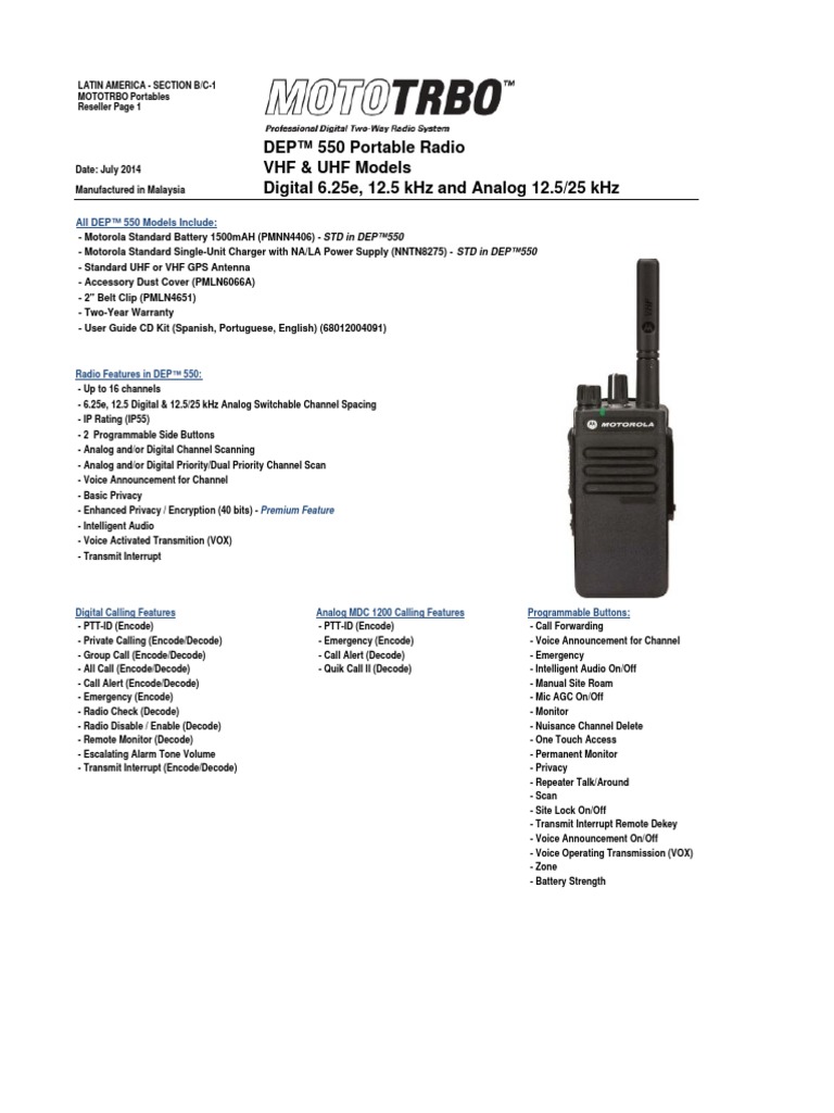 DEP 550 Series July 2014 | PDF | Very High Frequency | Ultra High Frequency