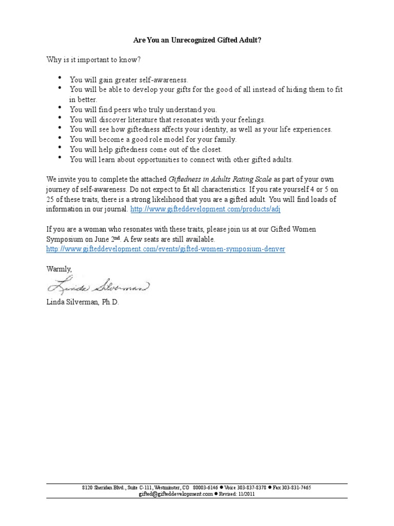 Giftedness in Adults Rating Scale With Intro - Linda Silverman | PDF