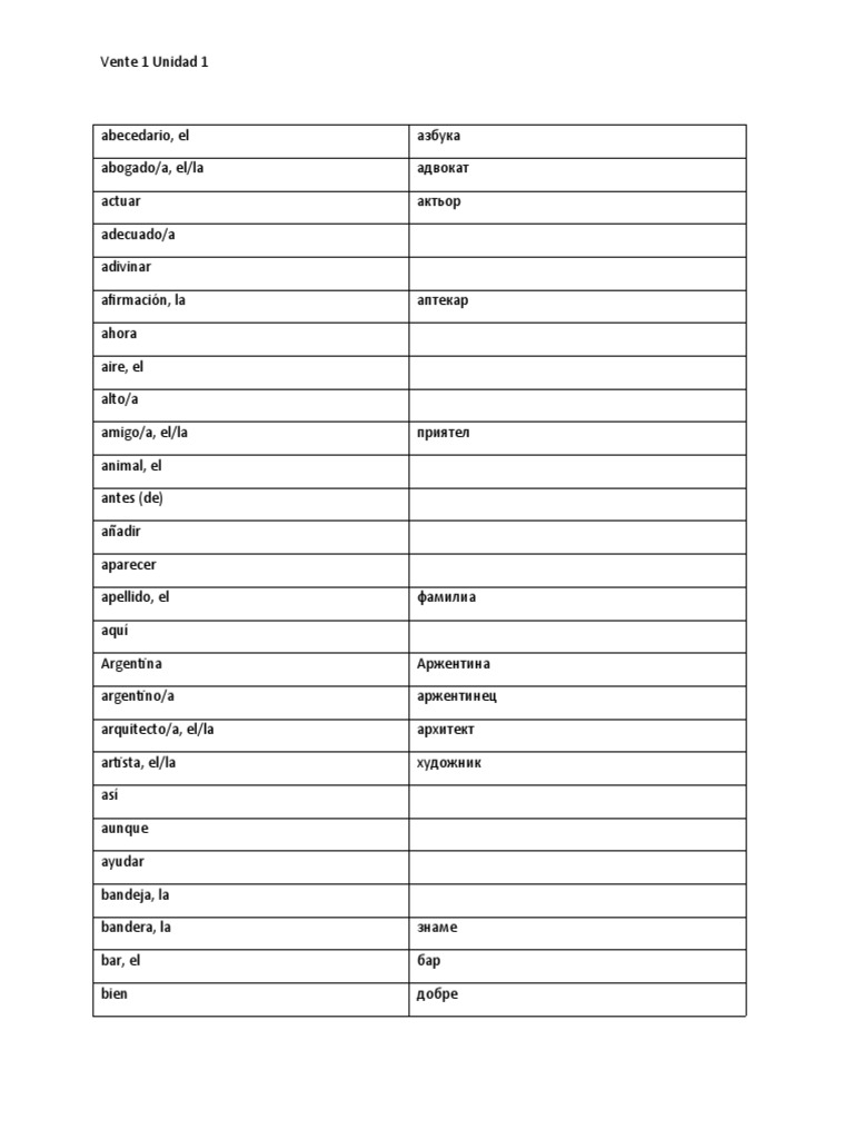 Vocabulario Básico en Español y Búlgaro | PDF | Artes del Lenguaje y ...