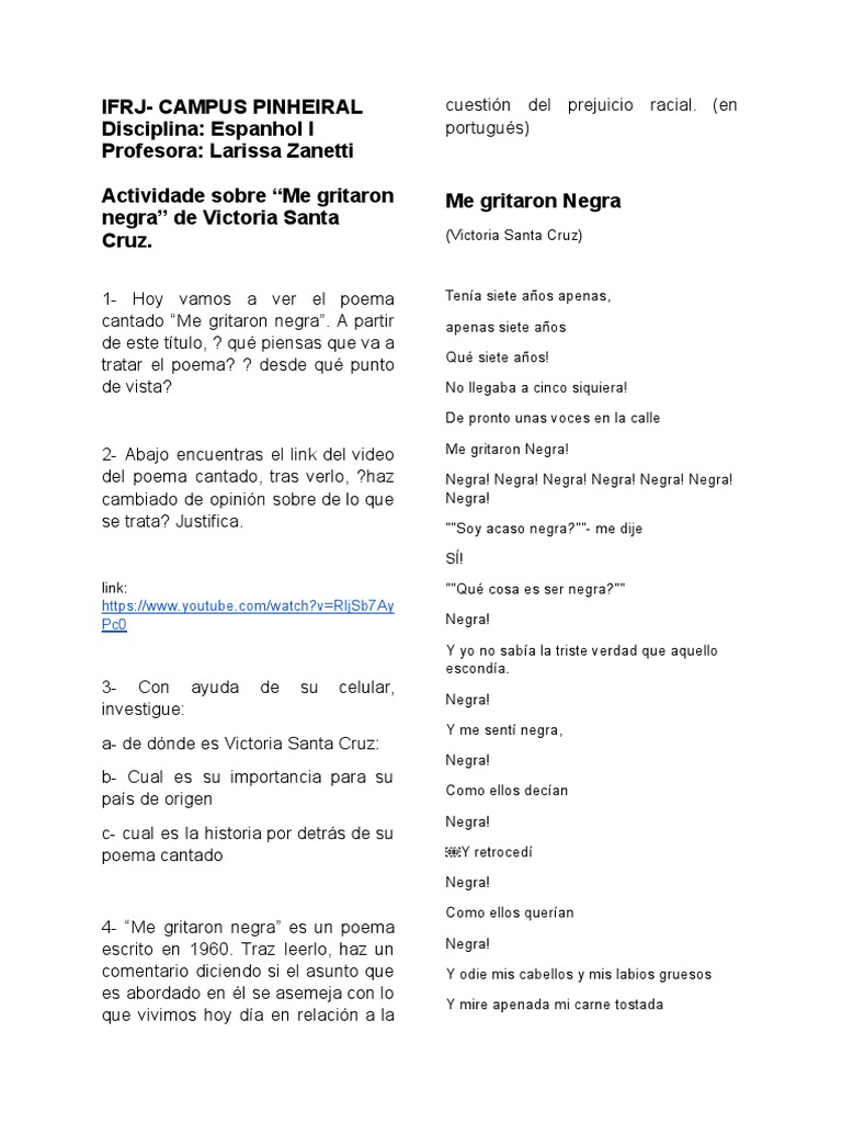 Me Gritaron Negra English , 6 Poemas de Victoria Santa Cruz – IRMT