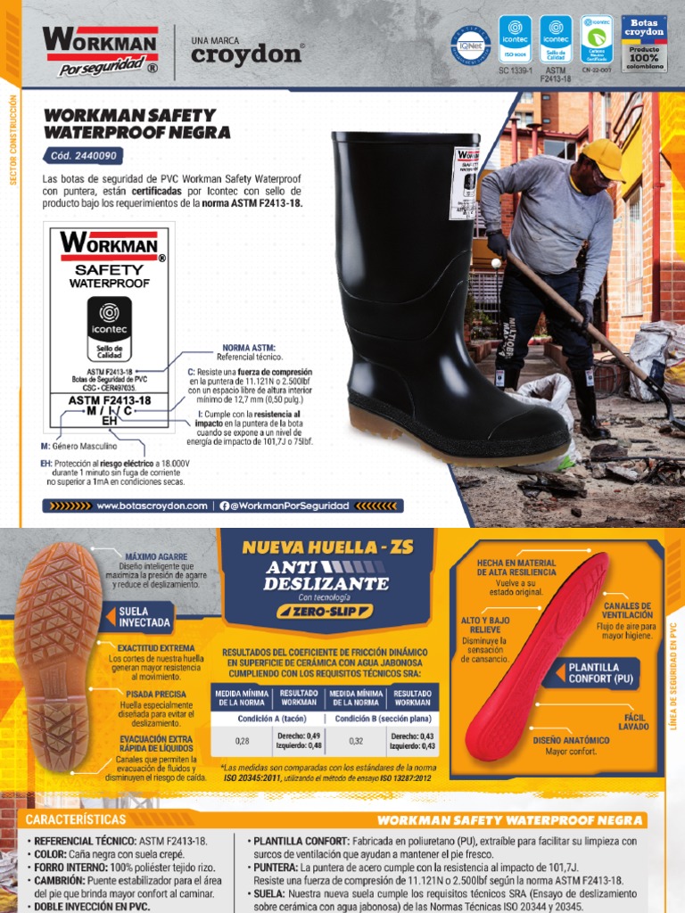 WORKMAN SAFETY WATERPROOF NEGRA - Ficha Técnica 2022 | PDF