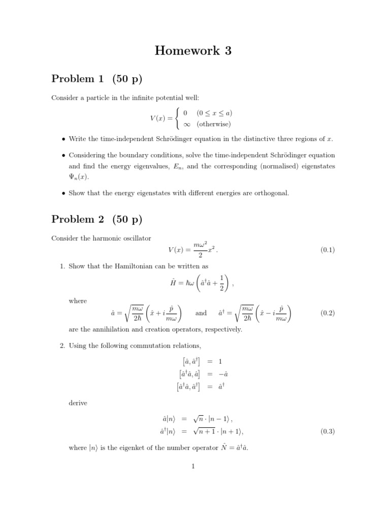 Quantum Mechanics Homework | PDF