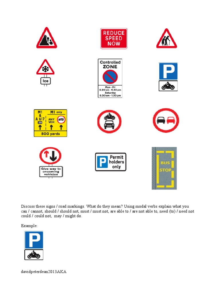 Understanding Road Signs and Modal Verbs | PDF | Grammar | Linguistics