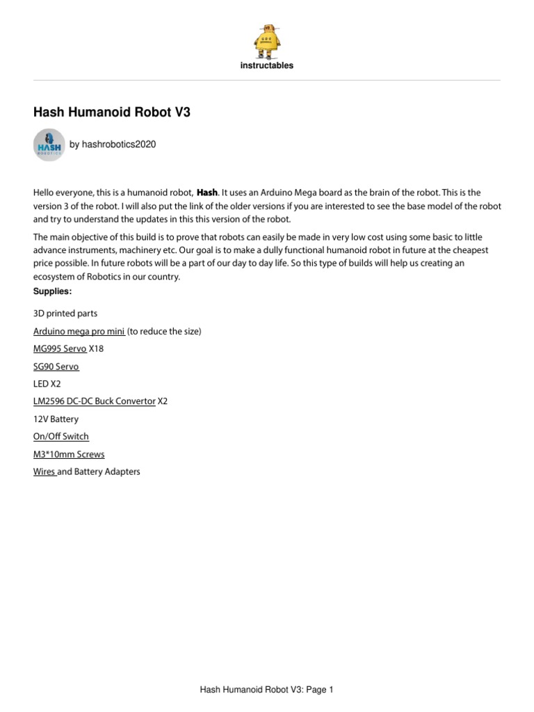 Hash Humanoid Robot V3 | PDF | Robot | Robotics