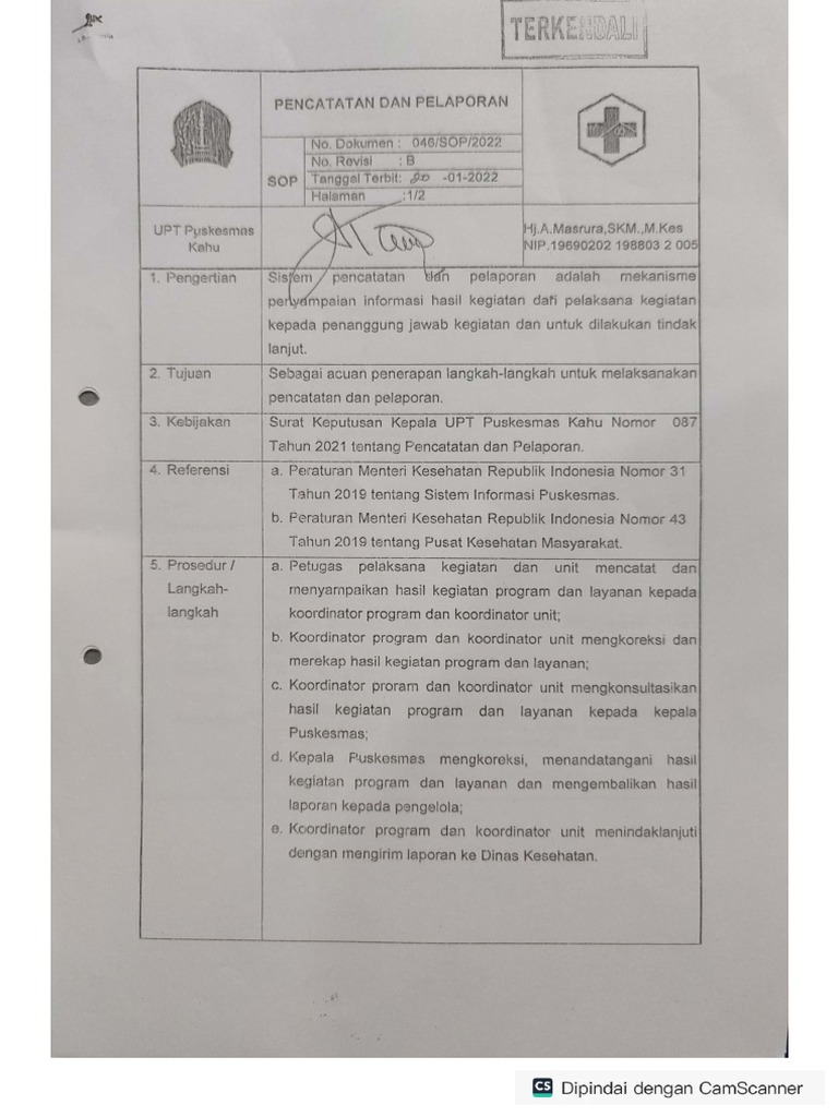 2.6.1 Ep. e Sop Pencatatan Dan Pelaporan | PDF