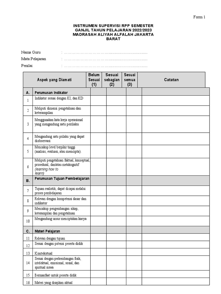 Instrumen Supervisi Guru Mapel - Guru BK | PDF