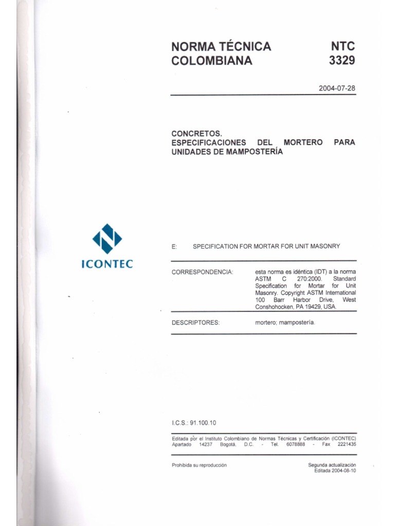 NTC 3329 Especificaciones Del Mortero para Unidades de Mamposteria | PDF
