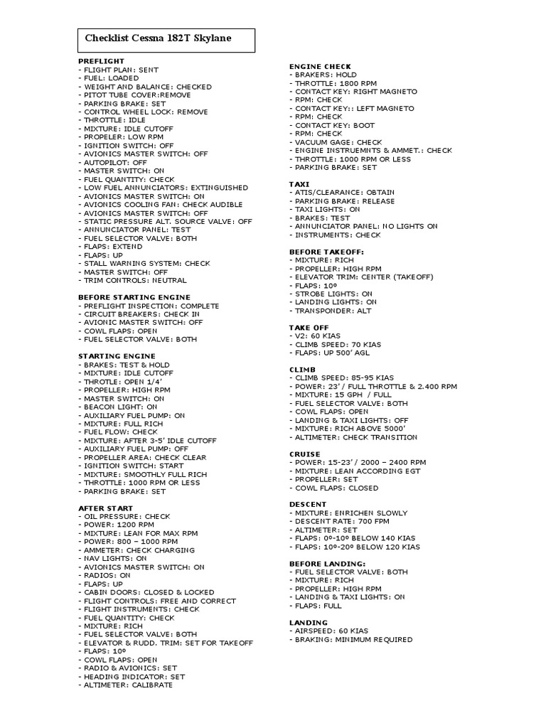 C182T CheckList | PDF