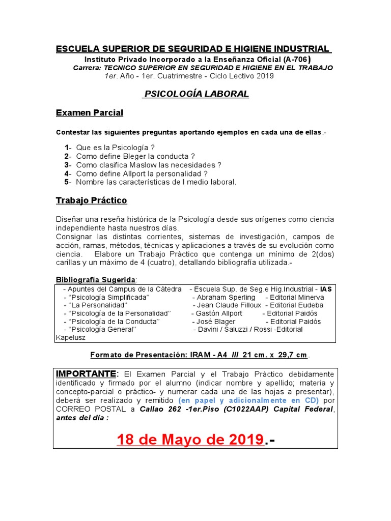 P y TP Psicologia Laboral 2019 | PDF