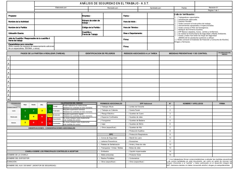 MODELO - Analisis de Seguridad en El Trabajo - AST | PDF