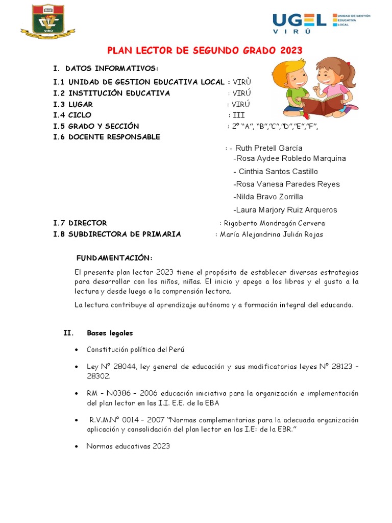 Plan Lector de Segundo Grado 2023 | PDF
