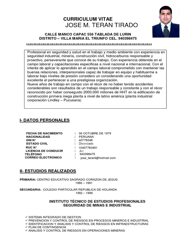 CV Jose Teran Tirado Actualizado | PDF | Ciencia y matemáticas | Tecnología