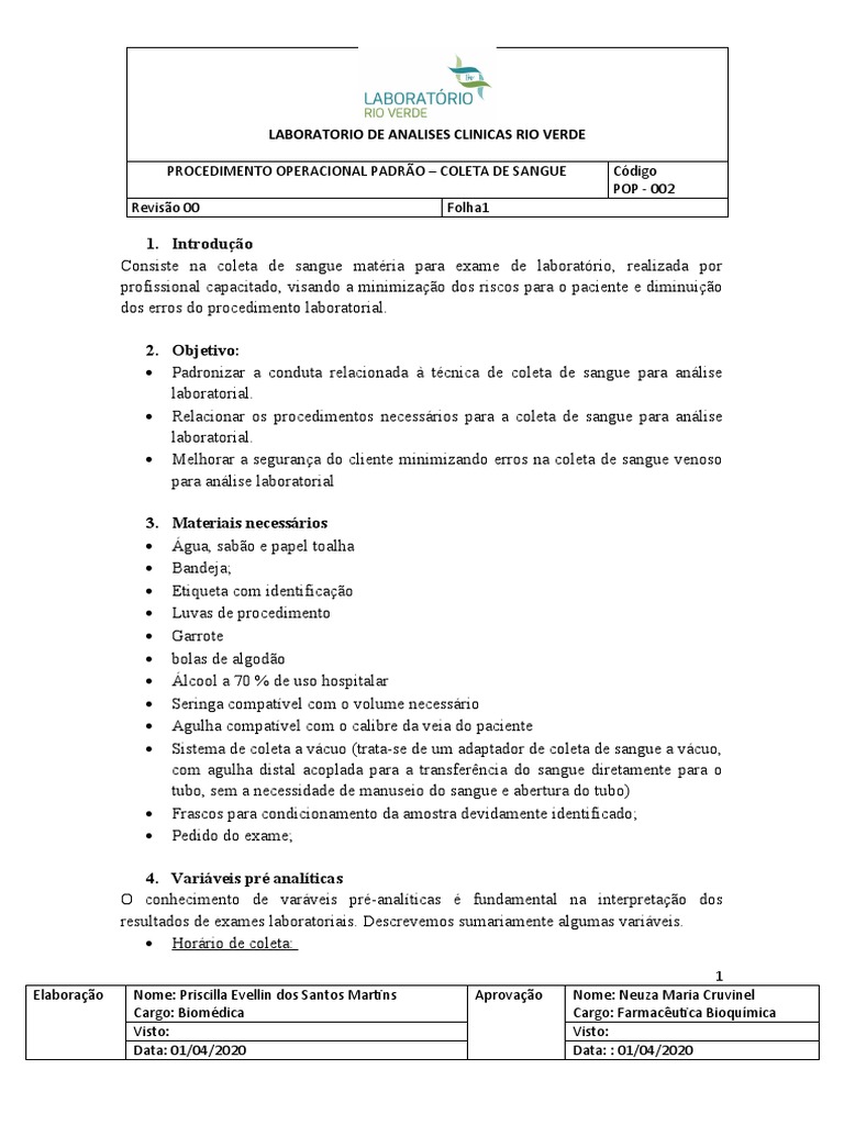 (POP-002) - Coleta de Sangue | PDF | Sangue | Laboratórios