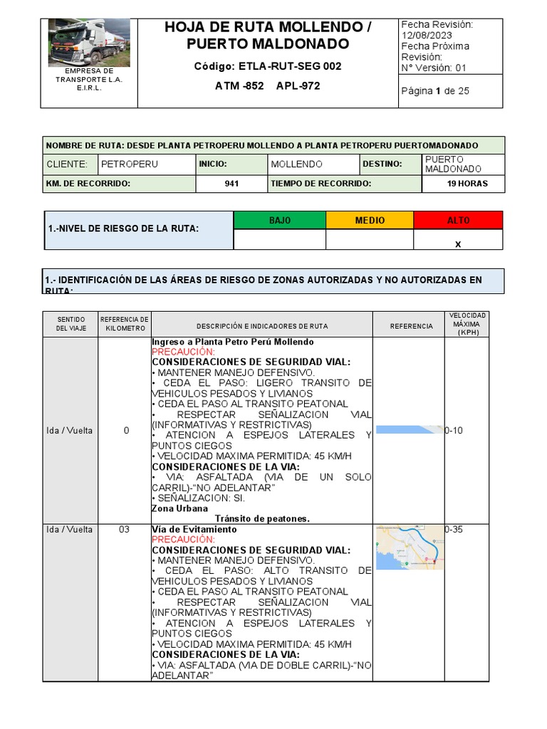 Hoja Ruta Moll - Pto Mald - Atm-852 | PDF