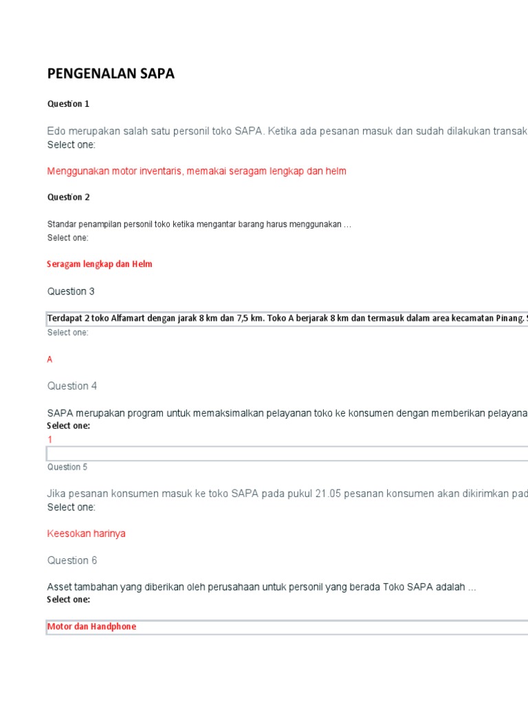 Kisi Kisi Pesanan Online (Sapa) | PDF
