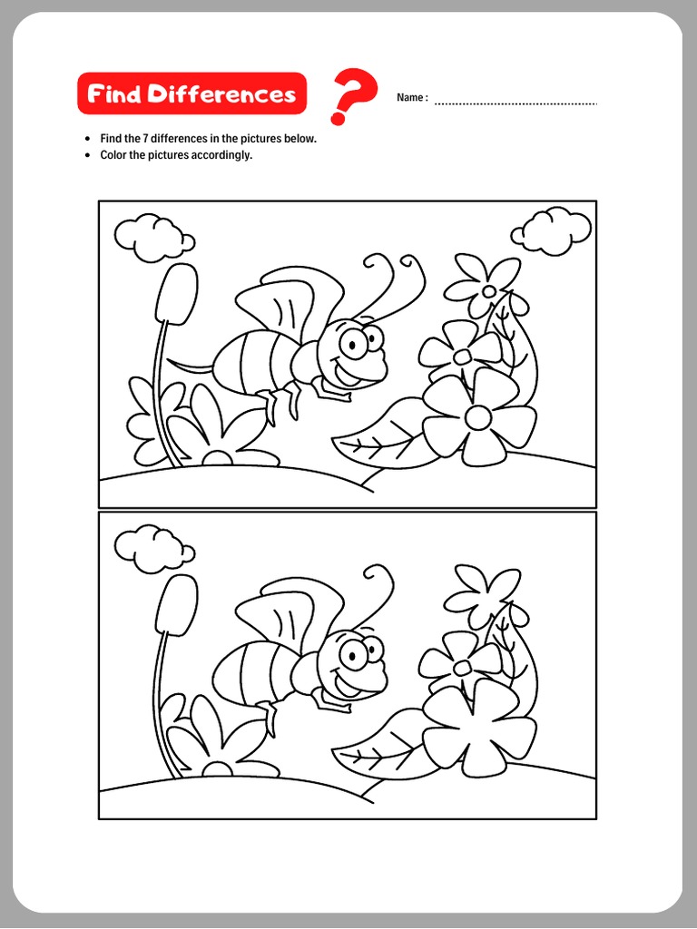 Kindergarten Drawing Worksheet: Find 7 Differences | PDF