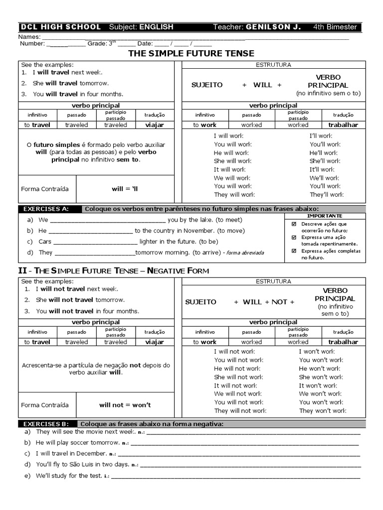 3 º ANO the-simple-future-tense | PDF | Water Scarcity | Brazil